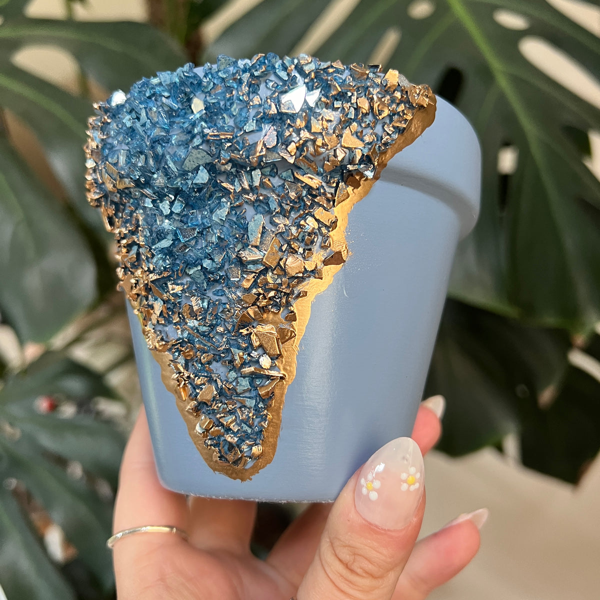 Light Blue Geode Handpainted Planter Pot - 6” – Sage River Studio